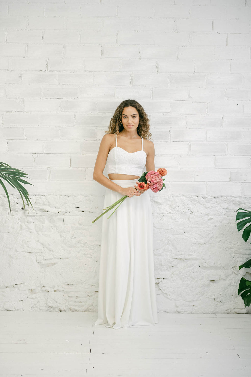 White Micro Sequin Bridal Top with Straps – Mimetik