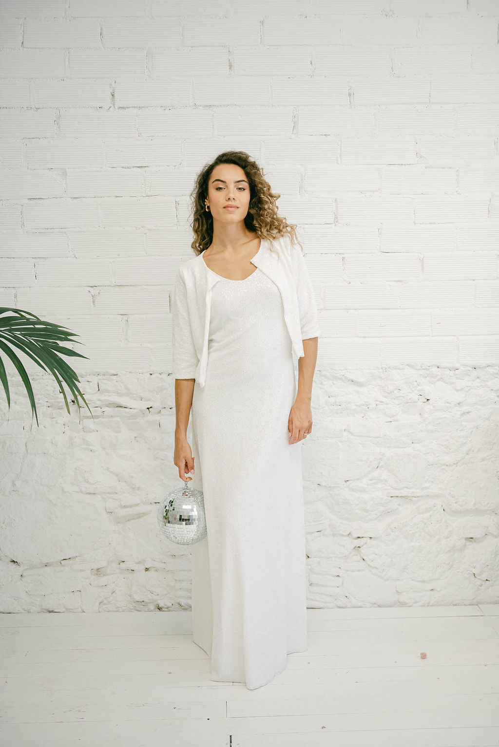 Micro Sequin Wedding Dress with Long Sleeve Crop Top – Mimetik